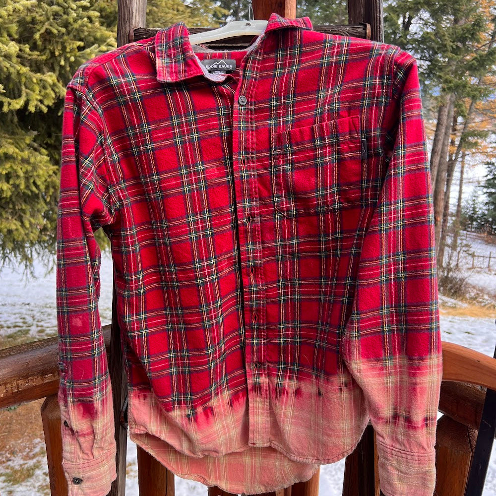 Distressed Vintage Flannel Shirt with Rockin' Around the Christmas Tre
